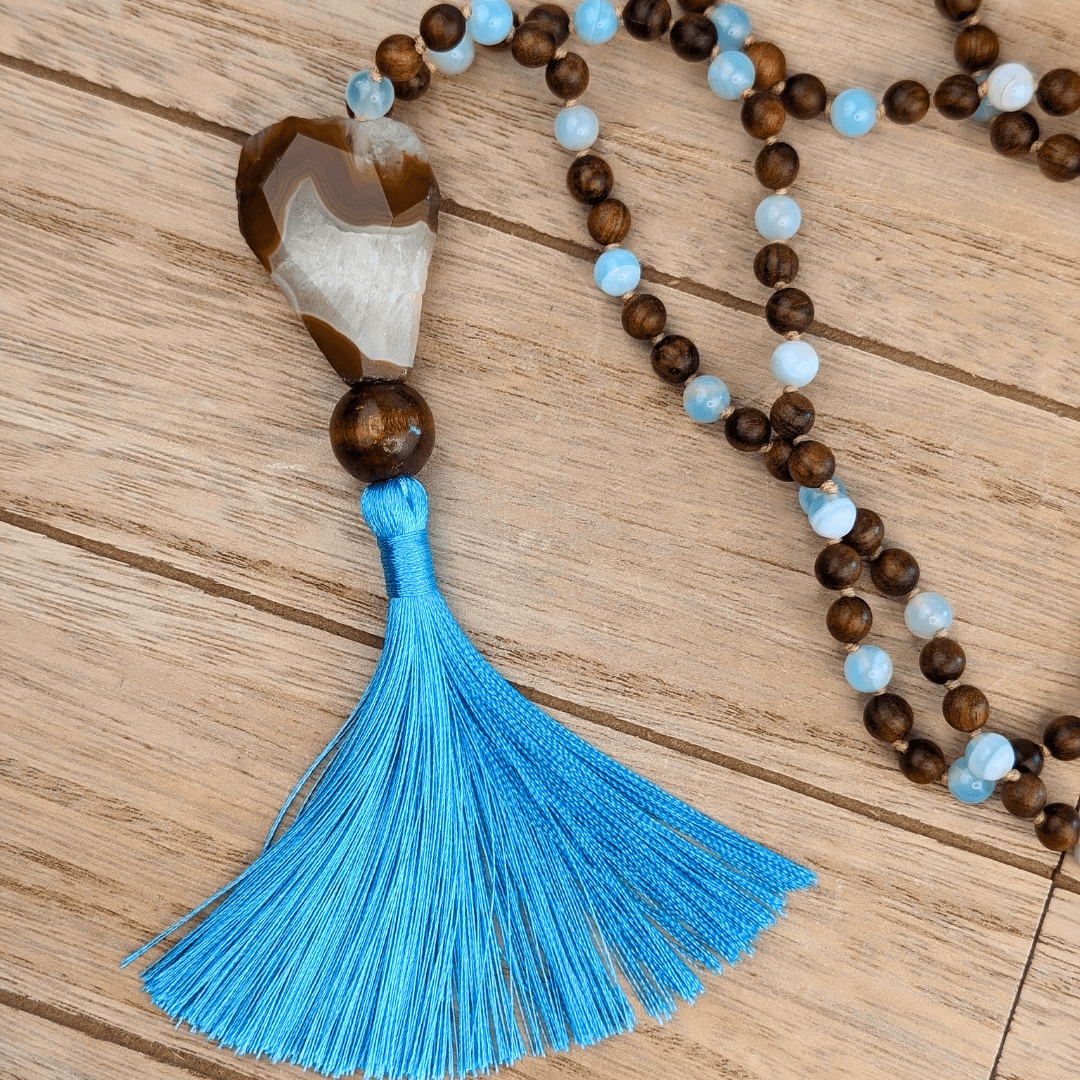 Wood and Agate Mala – Zen Collection